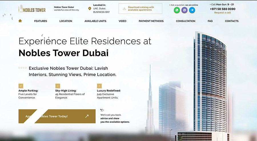 Nobles Tower Dubai by Tiger Properties in Business Bay: Available